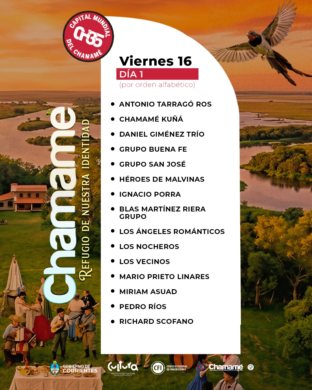 Grilla de la 35.ª Fiesta Nacional del Chamamé (21.ª del MERCOSUR y 5.º ...